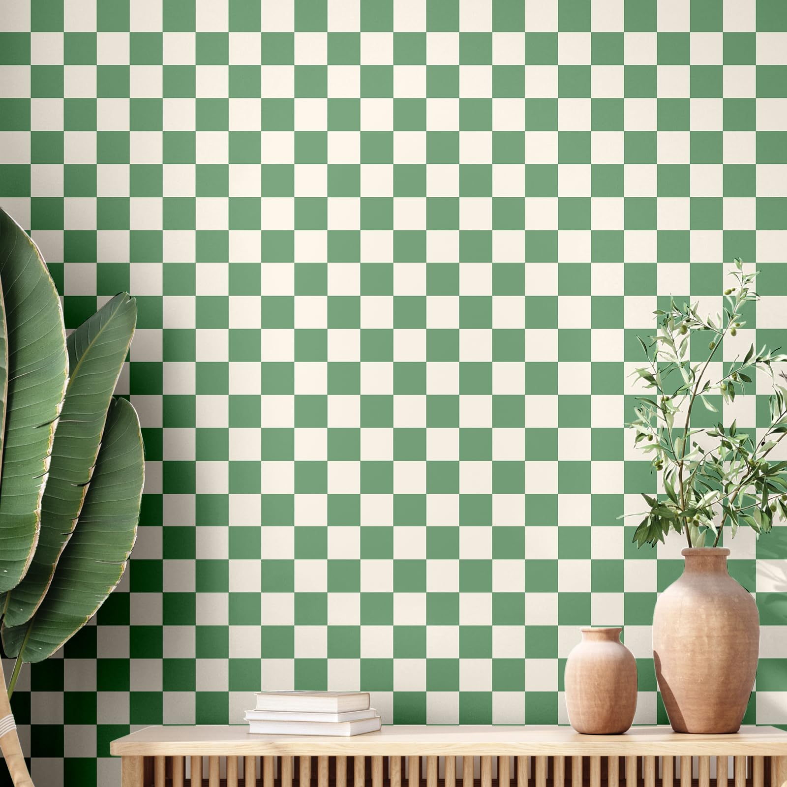 Drydiet Retro Checkerboard Peel and Stick Wallpaper 70s Checkered Wallpaper Checkered Removable Wall Paper Decorative Checkered Decor for Bathroom Cabinet(Green,9.8' X 15.75'')
