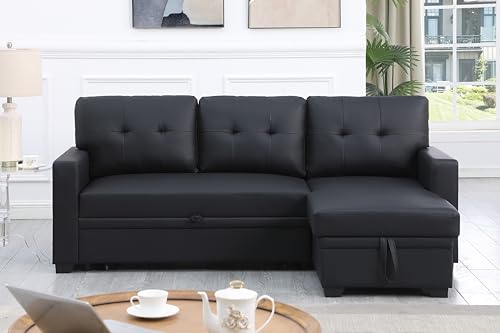 ERYE L-Shaped Corner Sleeper Sectional Sofa Modern PU Upholstered Sofa&Couch Convertible Sofabed W/Pull Out Sleep Couch Bed and Reversible Storage Chaise for Home Apartment Living Room Furniture Sets