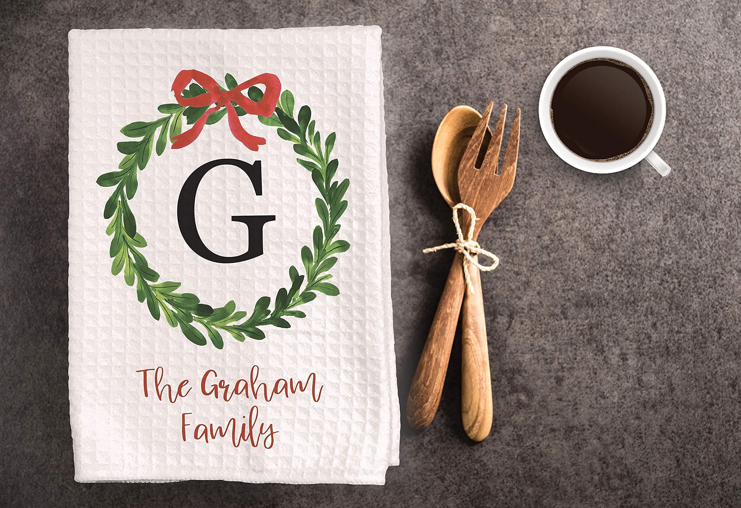 CANARY ROAD Custom Christmas Waffle Weave Dish Towel | Personalized Kitchen Towel | Housewarming Gift | Personalized Christmas Gift Women | Personalized Dish Towel | Christmas Kitchen Towel