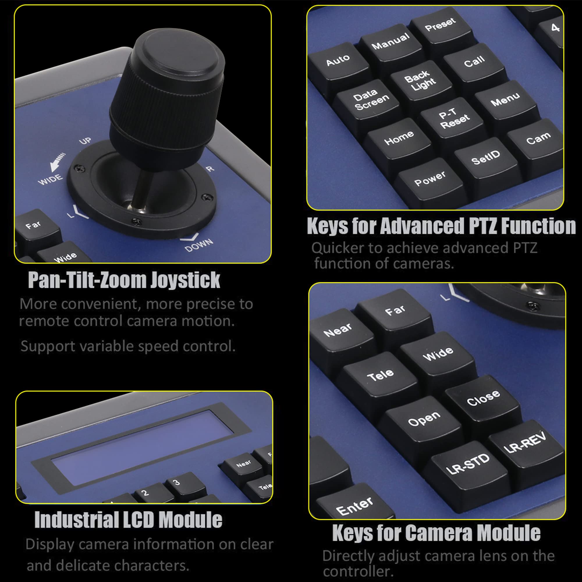 HaiweiTech 3D Joystick PTZ Controller with VISCA/PELCO D/P PTZ Joystick with RS485 RS442 RS232 for Video Conference Camera