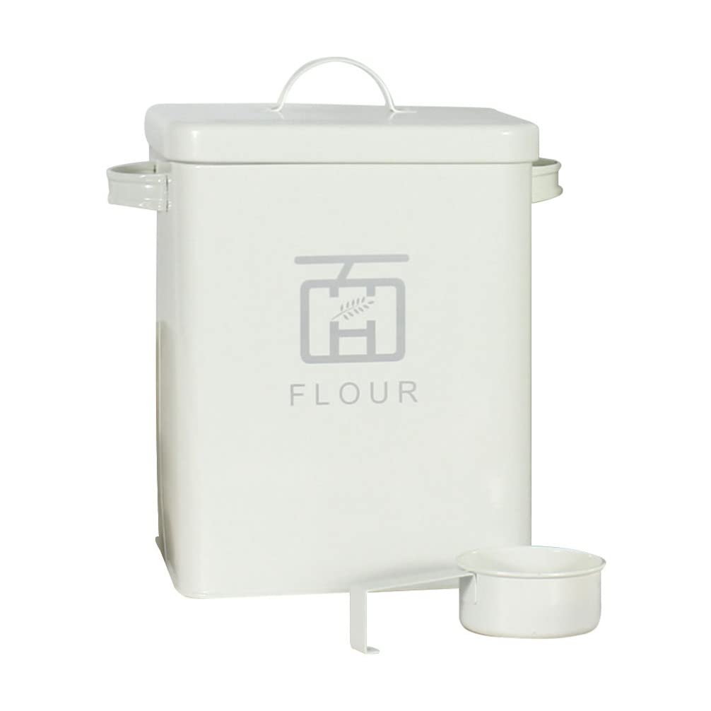 Cabilock Box Flour Bucket Iron White To Rotate Organizer Household