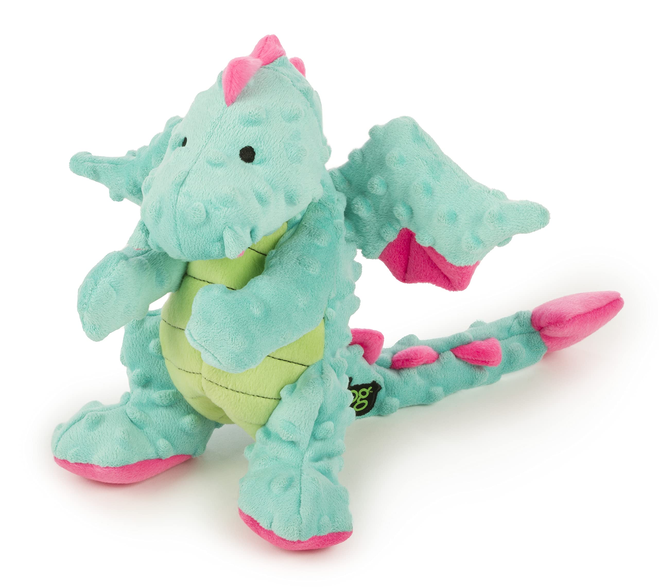 goDog Dragons with Chew Guard Technology Durable Plush Squeaker Dog Toy, Large, Seafoam, Plush Dog Toy