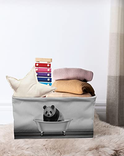 Cube Storage Bins Cloth Towel Organizer Panda in The Bathtub Animal Black White Fabric Collapsible Storage Baskets with Handles for Home Office Closet Shelves Toy Nursery 1 Pack