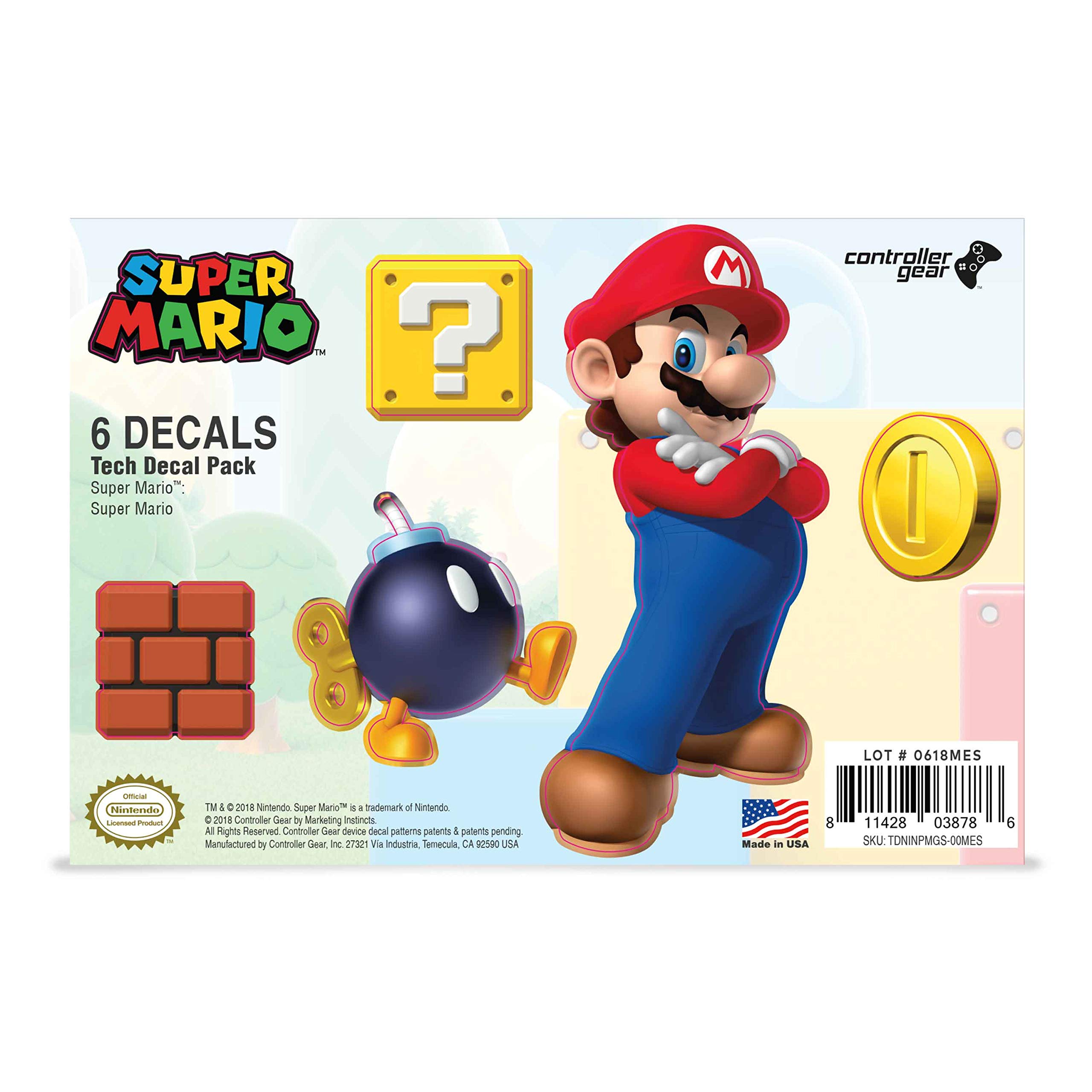 Super Mario, 6 Pack, Mario Tech Decals, Waterproof Stickers for Phone, Laptop, Water Bottle, Skateboard, Vinyl Stickers for Boys and Girls