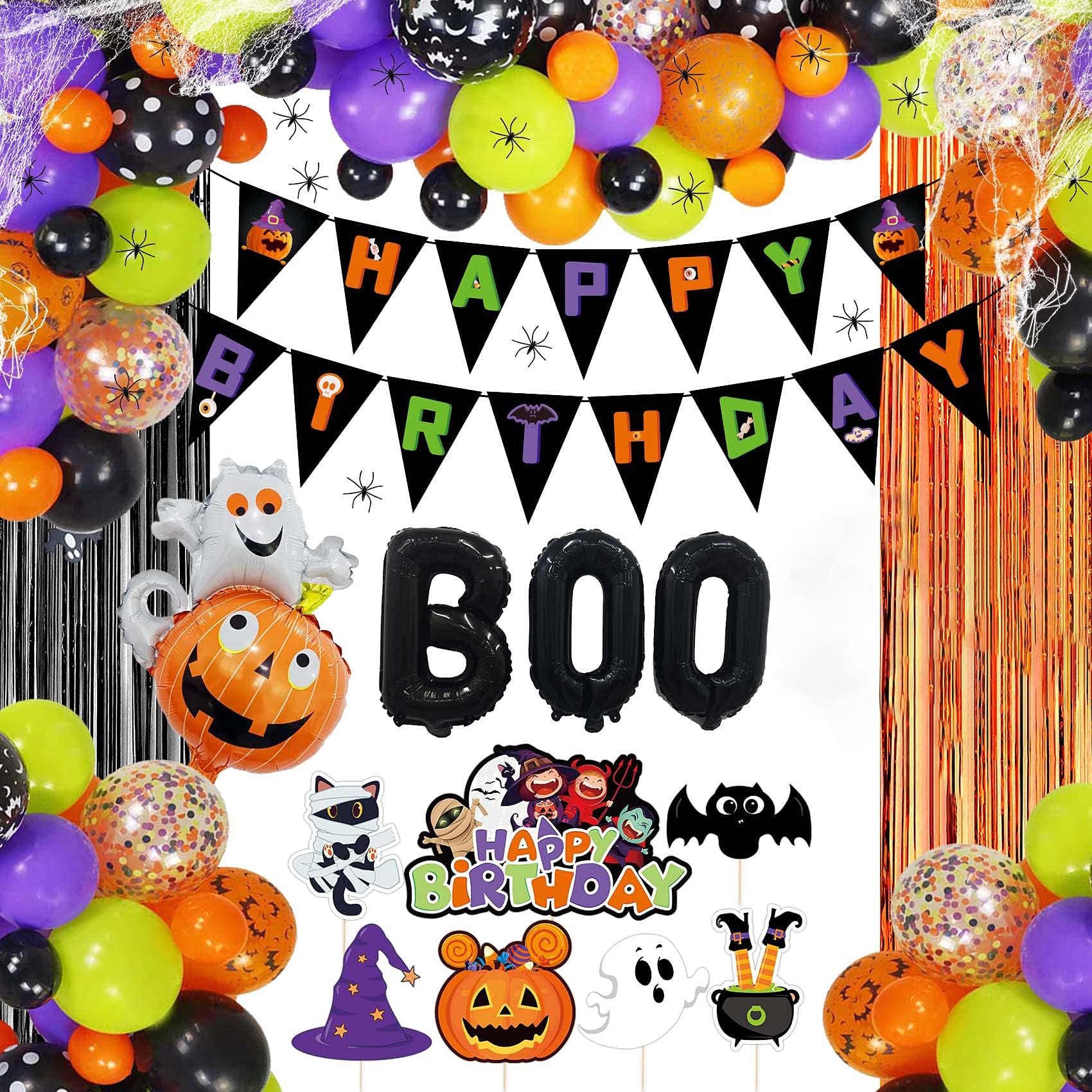 Halloween Birthday Party Decorations Halloween Themed Birthday Party Decorations with Halloween Birthday Banner Halloween Birthday Cake Topper for Kids Halloween First Birthday Decorations Halloween