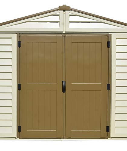 Duramax 0638801402145 Woodbridge Plus 10.5 x 8 Plastic Garden Shed with Foundation Kit & Fixed Window Brown-15 Years Warranty, 10x8, Brown & Ivory