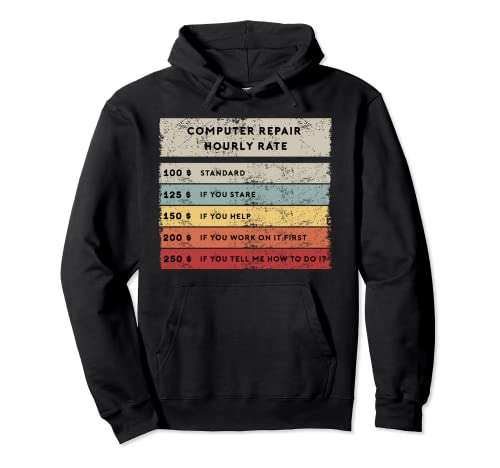 Computer Repair Hourly Rate Vintage Tech Guy IT Support Geek Pullover Hoodie