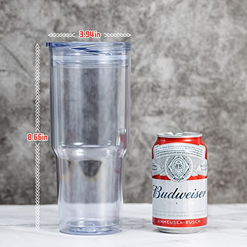MEWAY 30oz/2 pcs Classic Insulated Tumblers,Double Wall Acrylic Tumbler with Lid,Reusable Plastic Insulated Tumblers with Straw,for cold drinks, sand ice, whatever you like(transparent,2 pack)