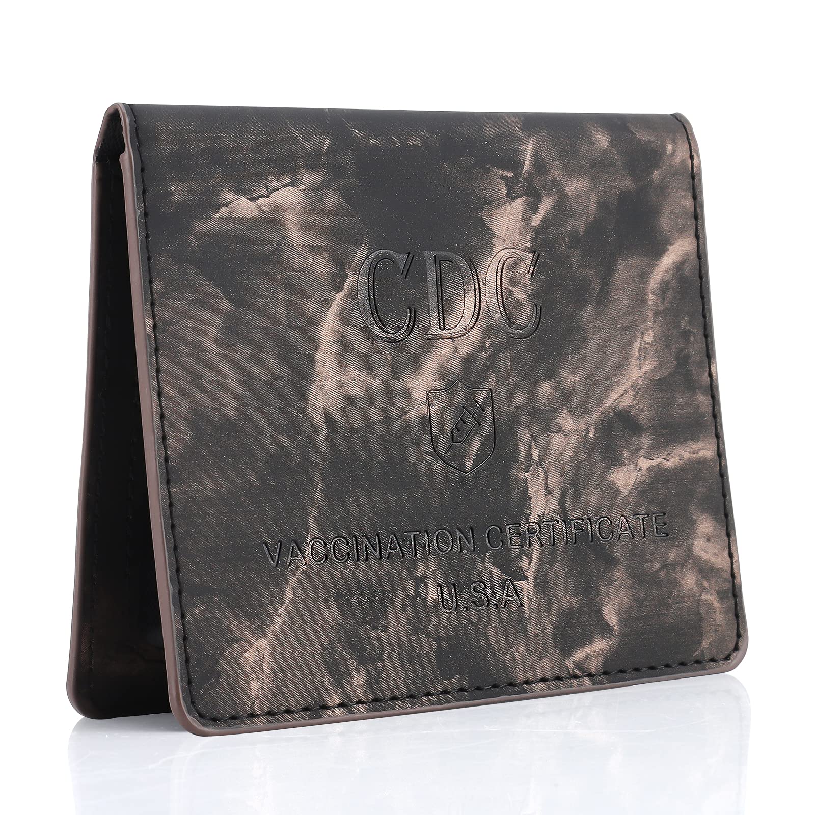 CDC Vaccine Card Protector in PU Leather for Business Travel,Marble Pattern 4x3 Waterproof Vaccine Record Card Protective Cover,Portable Vaccine Card Holder?Black?