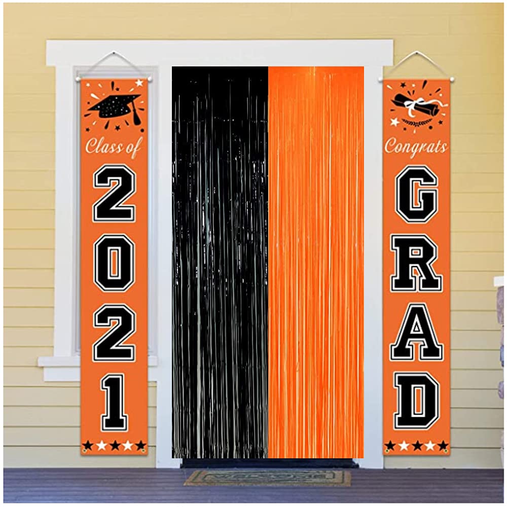 Halloween Party Decorations Black and Orange Backdrop Tinsel Photo Booth for Halloween Birthday Graduation Decorations