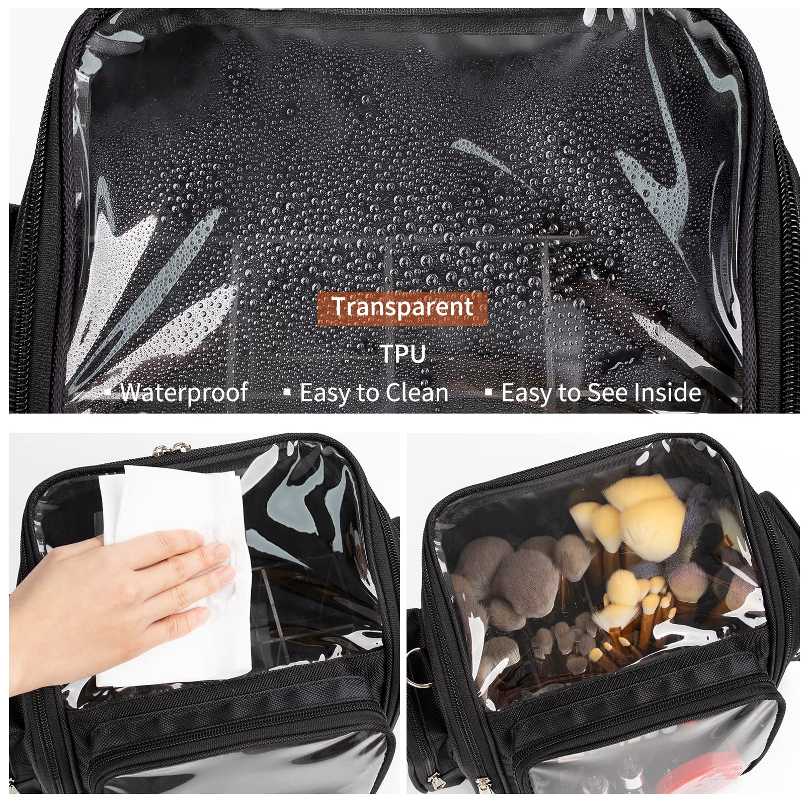 CUBETASTIC Makeup Brush Bag, Professional Makeup Brushes Organizer Case, Cosmetic Storage Bag with Removable Acrylic Holder, Makeup Artist Must Haves with Adjustable Strap and Dividers