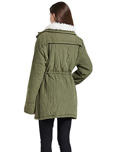 MEWOW Women's Winter Mid Length Thick Warm Faux Lamb Wool Lined Jacket Coat (M, ArmyGreen)