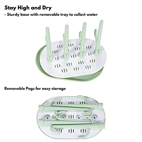 Jumperlay Baby Bottle Drying Rack with 2 Pack Sponge Brush and 2 Pack Straw Cleaner Brushes, High Capacity Countertop Bottle Dryer Holder for 4 Sets of Baby Bottles and Accessories, Green