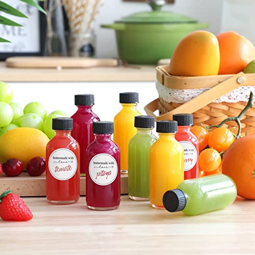 CUCUMI Shot Bottles with Caps, 14pcs 2oz Small Clear Glass Juice Bottles with Lids for Juice, Potion, Ginger, Diy Essential Oils, Whiskey, with Funnels, Perfumes