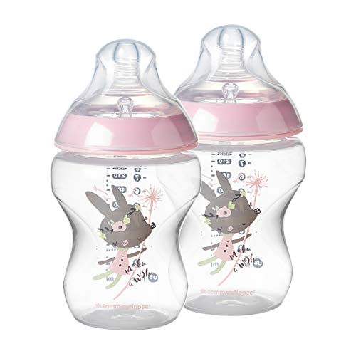 Tommee Tippee Closer to Nature Baby Bottles, Pink | Slow Flow Breast-Like Nipple with Anti-Colic Valve (9oz, 2 Count)