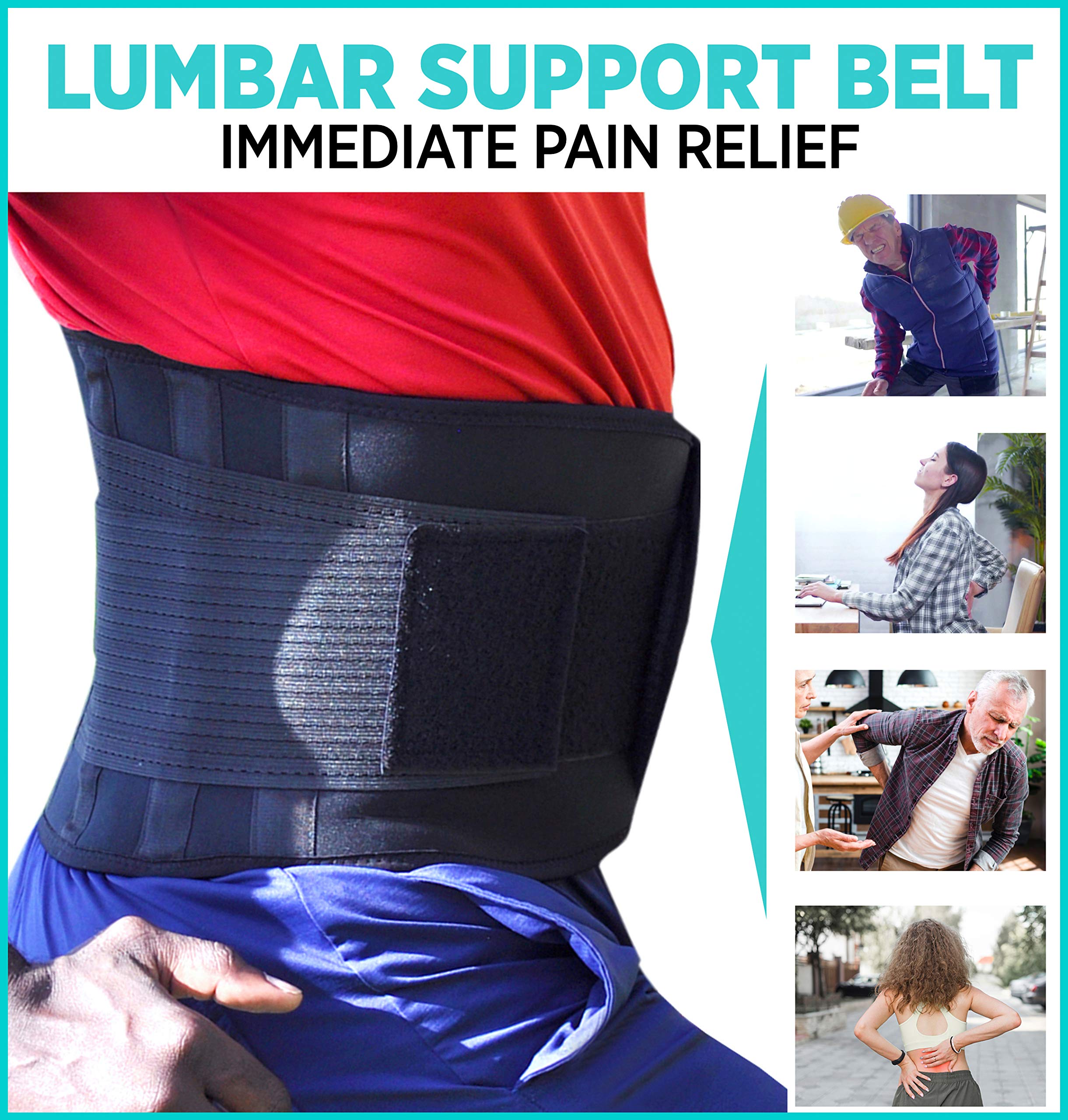 Baaxz Lower Back Brace Immediate Pain Relief from Back Pain, Hernia, Stiffness, Nerve Injury and more - Adjustable Compression - Interior Hot Cold Gel Pack Pocket - Lumbar Support Belt - Size 2XL