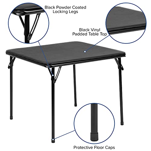 HBCY Creations 5 Piece Kid's Folding Table and Chairs Set - Black Design - Lightweight & Portable - Safety Lock Feature - Seating for 4