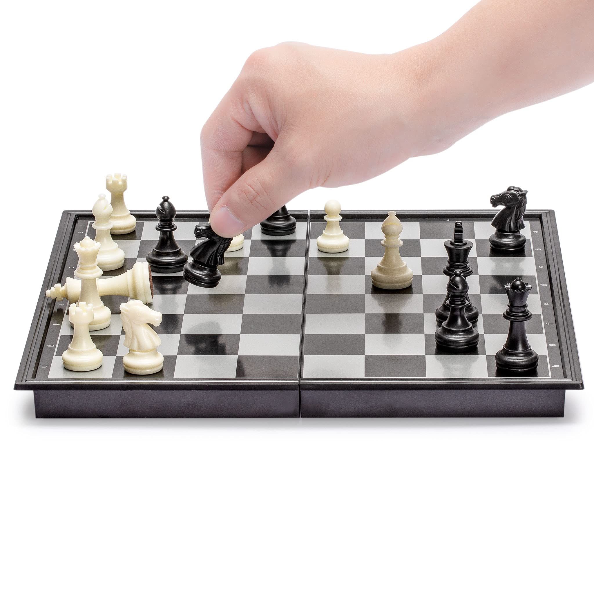 Yellow Mountain Imports Magnetic Portable Medium Chess Board Game Set (9.8 Inches) - Travel Chess Set with Folding Board and Felt-Bottom Chessmen