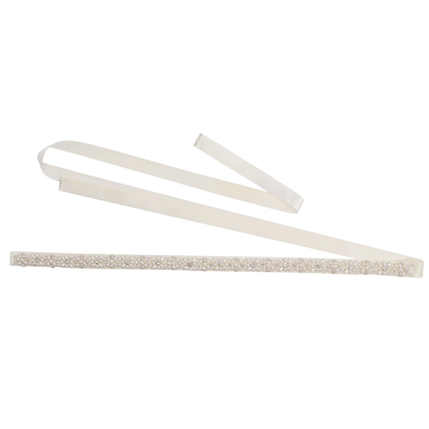 Tendaisy Women's Rhinestone Belts with Pearls Crystal Birdal Sashes for Wedding Gowns Ivory