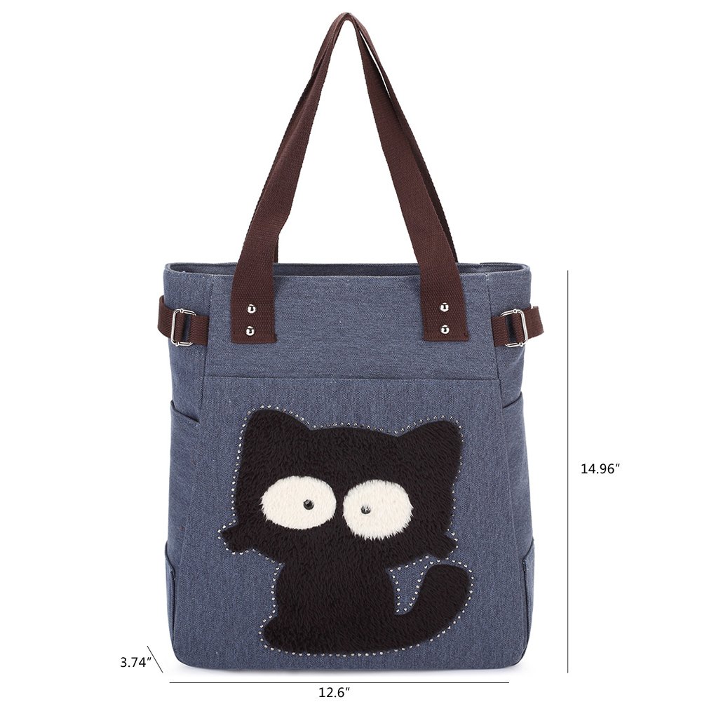 KAUKKO Women Canvas Handbag Shoulder Bag Cat Big Tote Bag