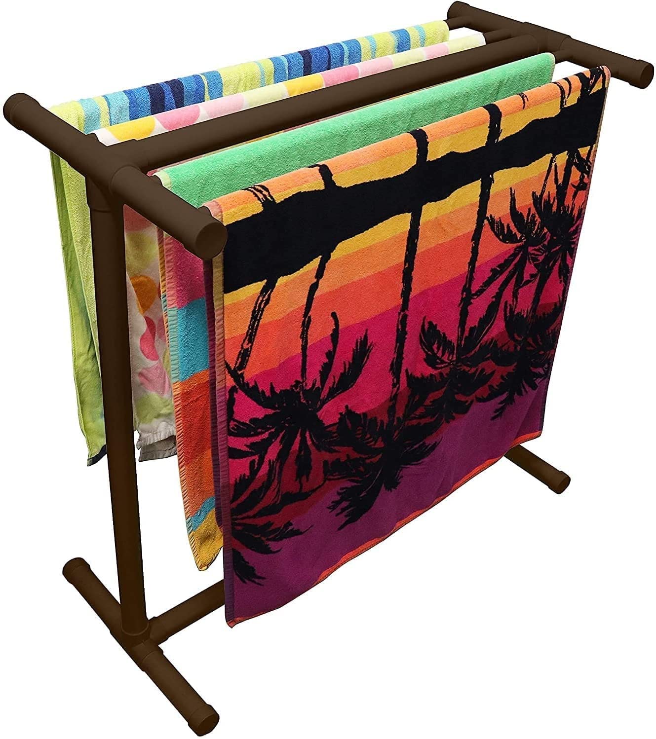 Essentially Yours Pool Towel Rack 5 Bar | Horizontal Free Standing Poolside Storage Organizer, Stores Floats, (47" W x 20" L x 50" H), Brown Style 665412