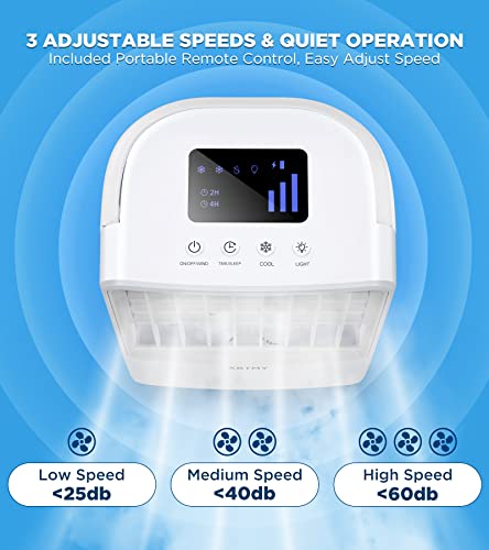 Portable Air Conditioner Quiet Fan with Remote Control, 4000mAh USB Rechargeable Mini AC Evaporative Cooler, Anti-Leak Cooling With 3 Speeds For Home Outdoor