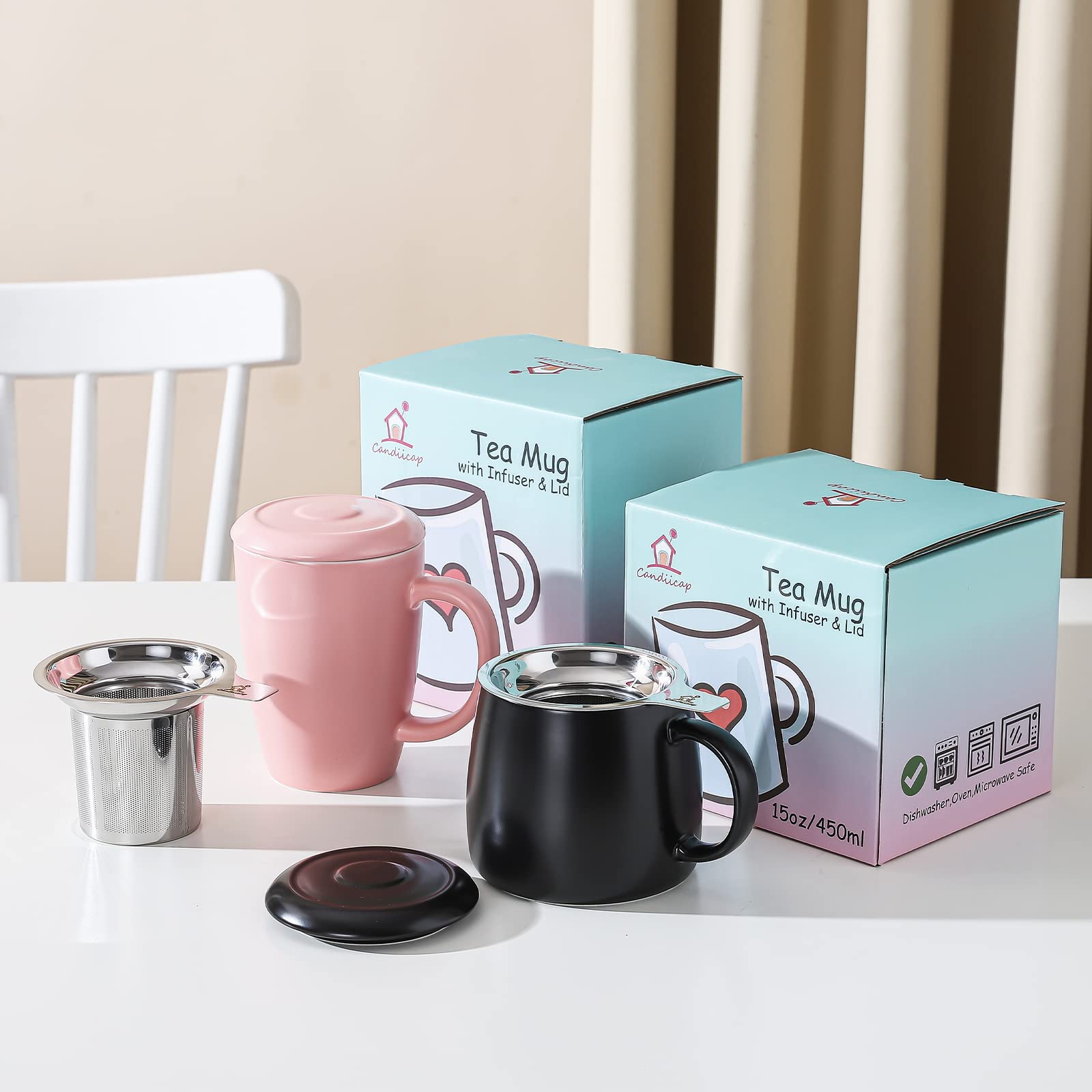 Candiicap Ceramics Tea Cup with Loose Leaf Infuser, Spoon and Lid, 13oz, Large Tea infuser Mug for Tea, Coffee, Milk-Microwave and Dishwasher Safe(13oz,Matte Green)