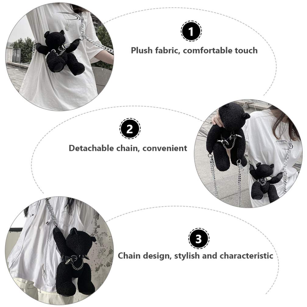 TENDYCOCO Crossbody Bag with Chain Stuffed Animal Purse Teddy Bear Purse Gothic Purse 13.3in
