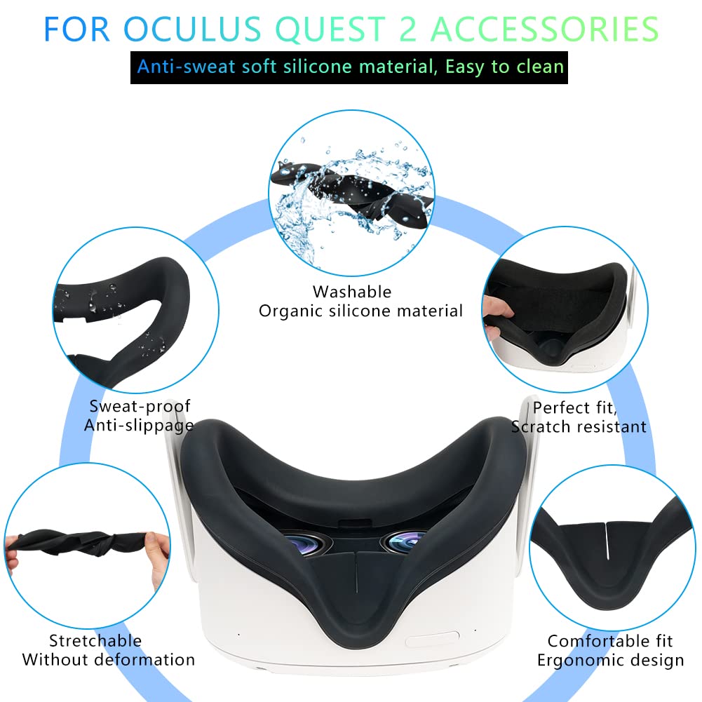 Riokko Controller Grips Cover for Oculus Quest 2, Vr Shell Face Protector Cover Silicone Accessories Anti-Throw Grips Cover with Adjustable Wrist Strap