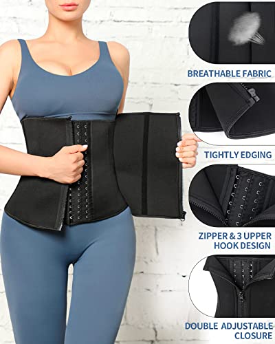 Reamphy Waist Trainer Corset Women Workout Trimmer Sweat Sports Girdle Belt Body Shaper (Black,L)