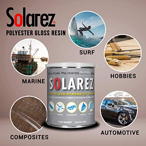SOLAREZ UV Cure Polyester Gloss Resin (4 oz), Original Formula for Custom Woodworking or Sanding, Pool Cues, Guitar Making, Counter Tops, Bar Tops, Wood Tables ~ Made in the USA