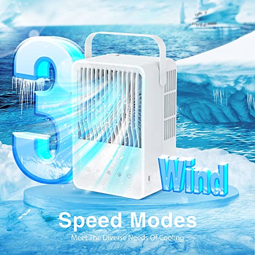Portable Air Conditioner, 4 in 1 Evaporative Air Cooler with 600ml Water Tank, 1-8 H Timing Touch Screen Portable Air Cooler, Personal Desktop Cooling Fan for Car Home Camping Room