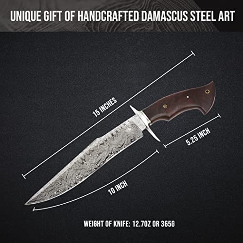 BIGCAT ROAR Handmade Damascus Hunting Knife - Bushcraft Fixed Blade Hunting Knife with Sheath and Walnut Wood Handle - 15″ EDC Skinning Knife - Screaming Eagle