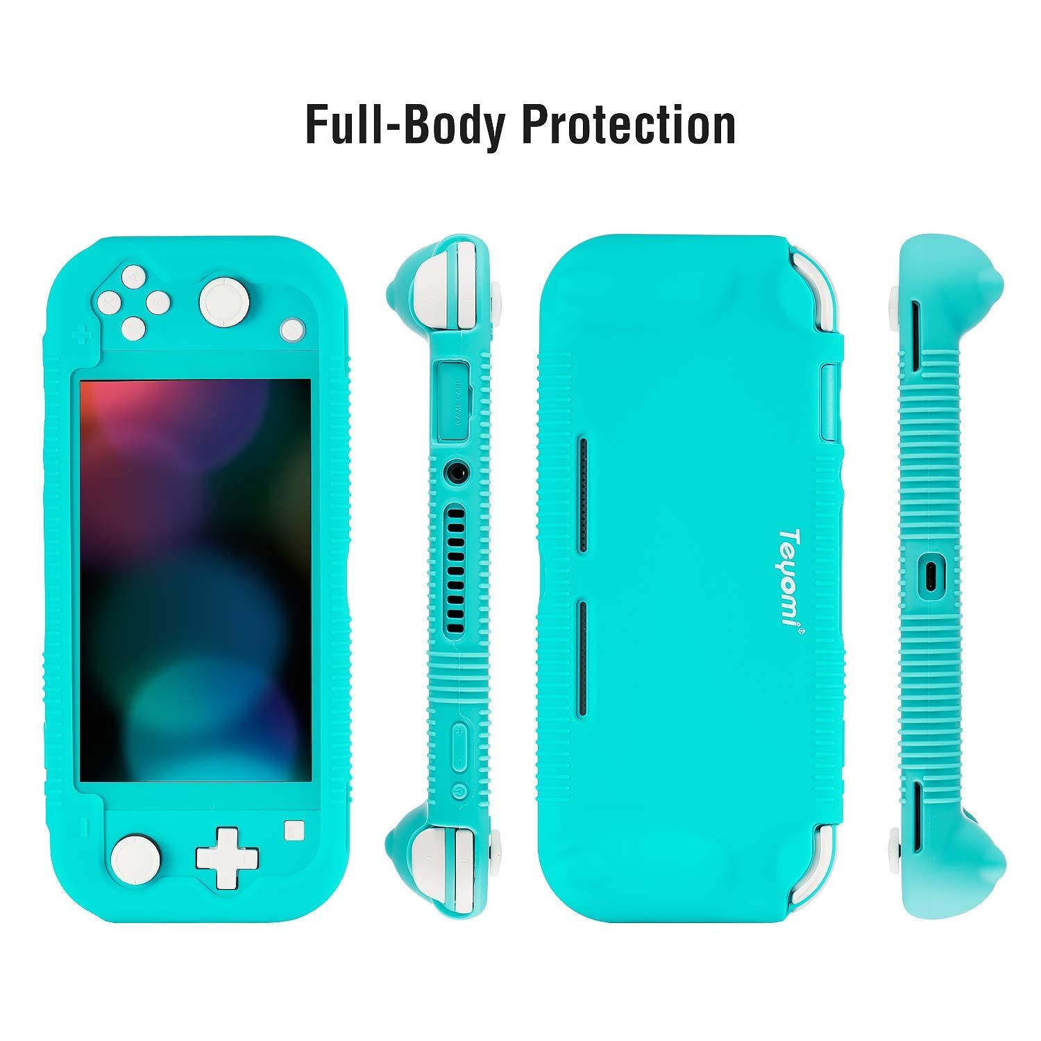 Teyomi Protective Case Compatible with Nintendo Switch Lite, Silicone Protective Cover for Nintendo Switch Lite with Tempered Glass Screen Protector, 4 Pcs Thumb Grips & 2 Game Cartridges(Light Blue)