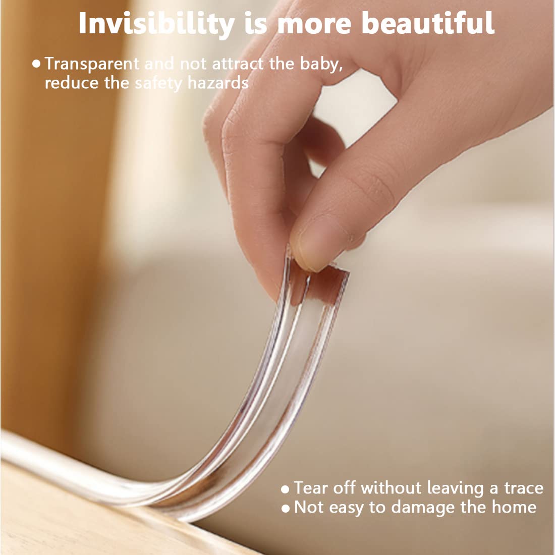 Corner Protector Baby Proofing Edge Strip Clear Silicone Soft Protectors with Upgraded Pre Taped Strong Adhesive for Tables Cabinets Drawers, Transparent, 0.4×0.4 inch width 16.4 ft length (FZT-2)