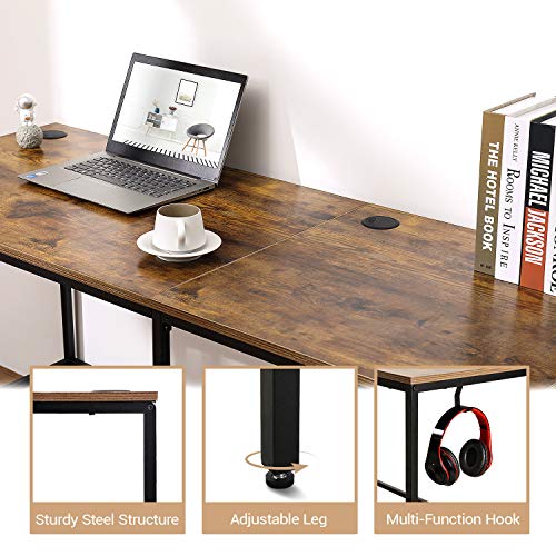 KOTPOP L Shaped Desk, 92β Home Office Computer Desk, Gaming Desk Reversible Corner Gaming Computer Desk with Monitor Stand, Sturdy Writing Workstation Table 3 Cable Holes, Rustic Brown