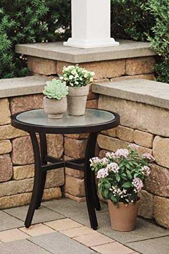 Garden Elements Bellevue Patio Table, Round Aluminum Base and Rim with Glass Top, Mocha, 20"