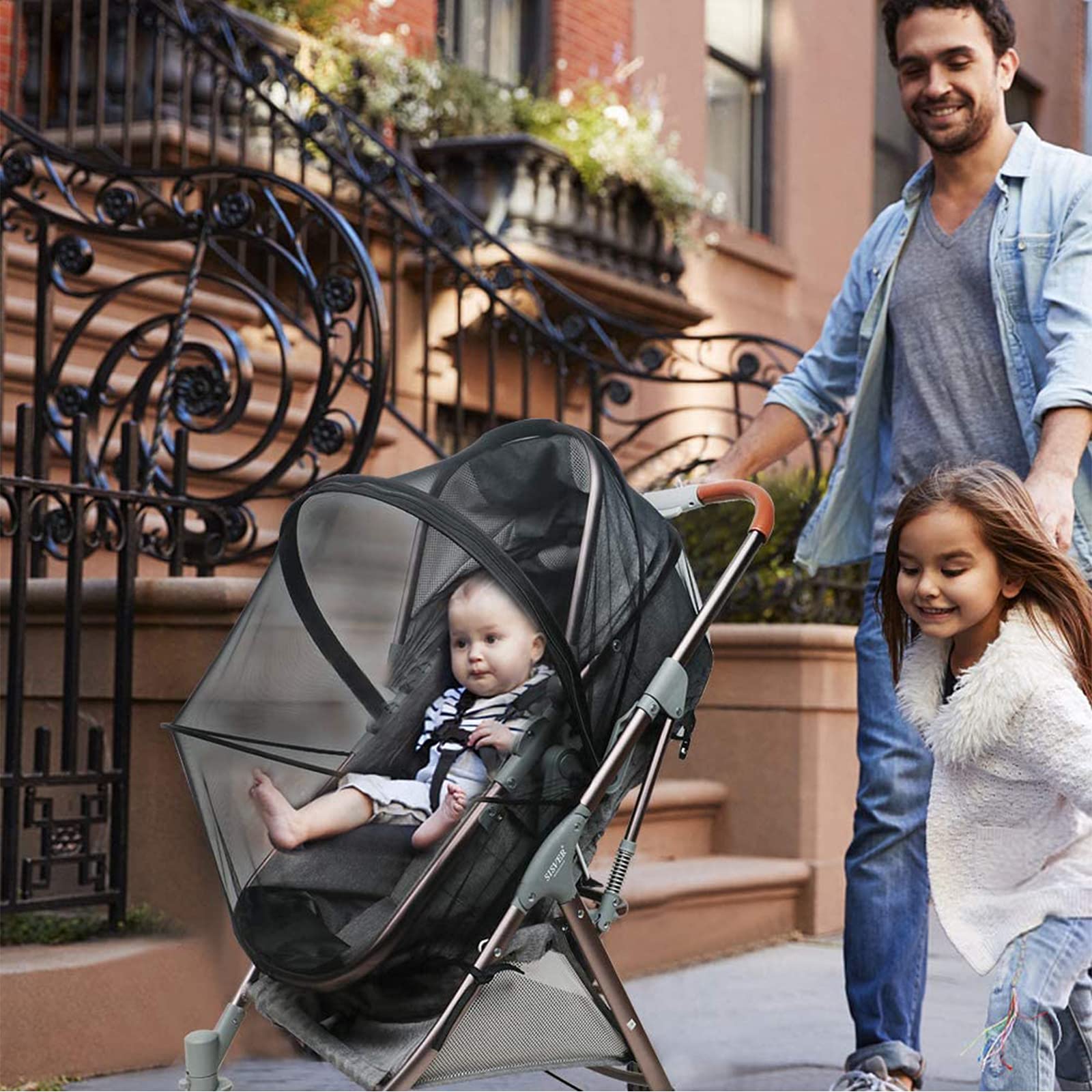 Baby Stroller Mosquito nets, Universal Lock-Type Baby Stroller Mosquito nets, Stretch nets, Breathable and Folding Dual-use Zipper nets, Baby car seat Covers, Cradles (Black)