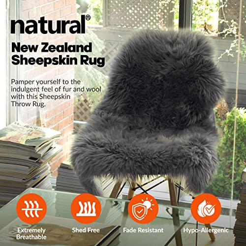 Natural Sheepskin Rug with Thick and Lush 2.5 Inch Pile | Fluffy, Hypoallergenic Sheep Fur Rug with Anti-Skid Back | 2 x 3 ft Small Sheepskin Wool Area Rugs, Grey