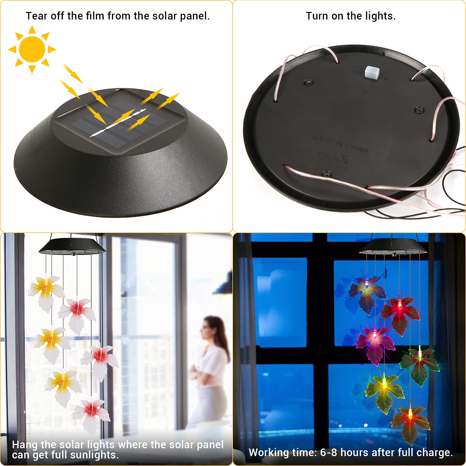 Toodour Solar Wind Chimes, Color Changing Maple Leaf Wind Chimes, LED Mobile Wind Chimes, Waterproof Outdoor Wind Chime Lights for Garden, Patio, Party, Window, Thanksgiving