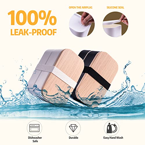 Healfyya Japanese Bento Box with Bag Leakproof Lunch Box with Utensils Stackable Food Containers Includes Sauce Container 54OZ White