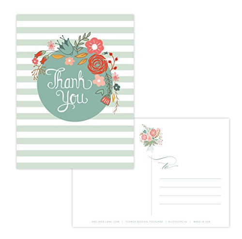 One Jade Lane - Floral Festival Thank You Cards (Self-mailer) POSTCARDS "Postage Saver" (Set of 40).