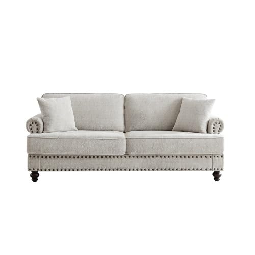 DSXCde Modern Chenille Upholstered Sofas, Sectional Loveseat 2 Seater Couches with Nails and Armrests for Apartment Bedroom Home Office,White