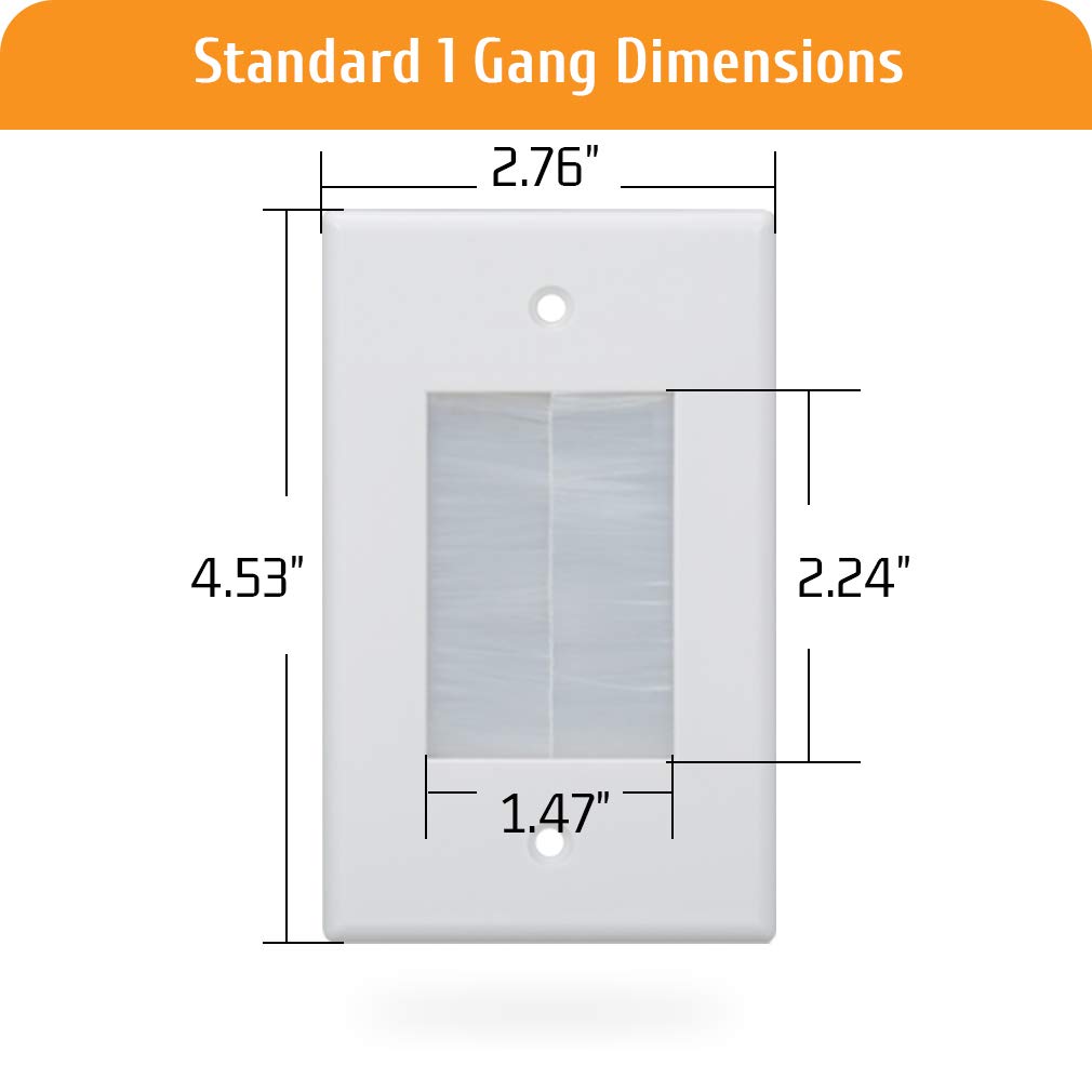 Kebulldola 1 Gang Wall Plate 4 Pack, Large Opening Cable Passthrough Wall Plate, 1-Piece Style with Low Voltage Mounting Bracket