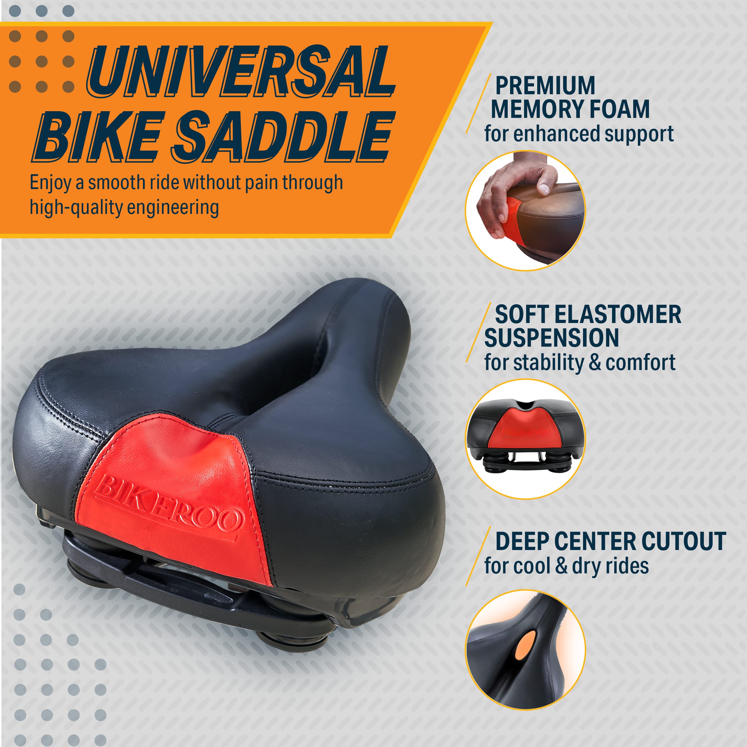 Bikeroo Bike Seat Cushion for Women - Universal Memory Foam Bicycle Seat for Mountain, Road, Exercise Bike - Comfortable Padded Bike Saddle Replacement w/Shock Springs, Red