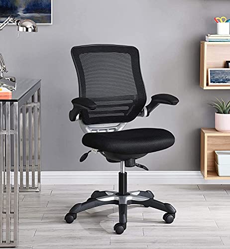Modway Edge Mesh Back and Mesh Seat Office Chair In Black With Flip-Up Arms in Black