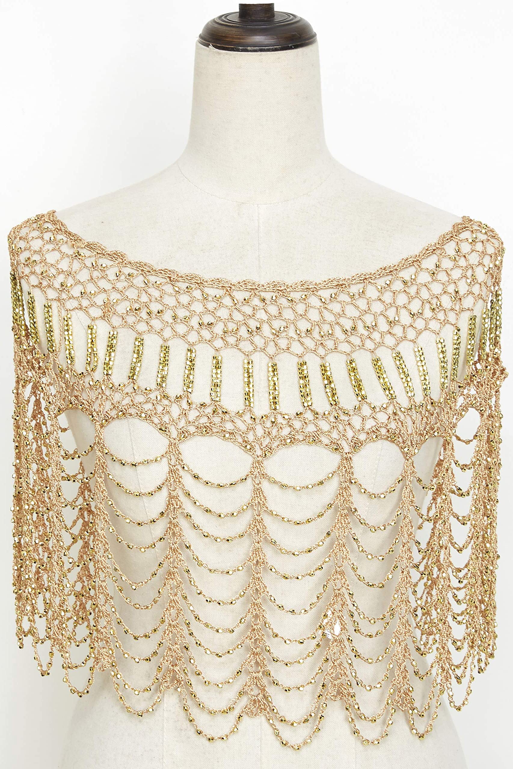 BABEYOND 1920s Shawl Wraps Gatsby Beaded Evening Cape Bridal Shawl Bolero Flapper Cover Up (Gold)