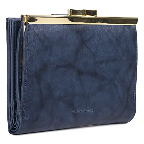 Buxton Heiress Leather Double Cardex Wallet 15 Credit Card Slots (Navy RFID Protected)