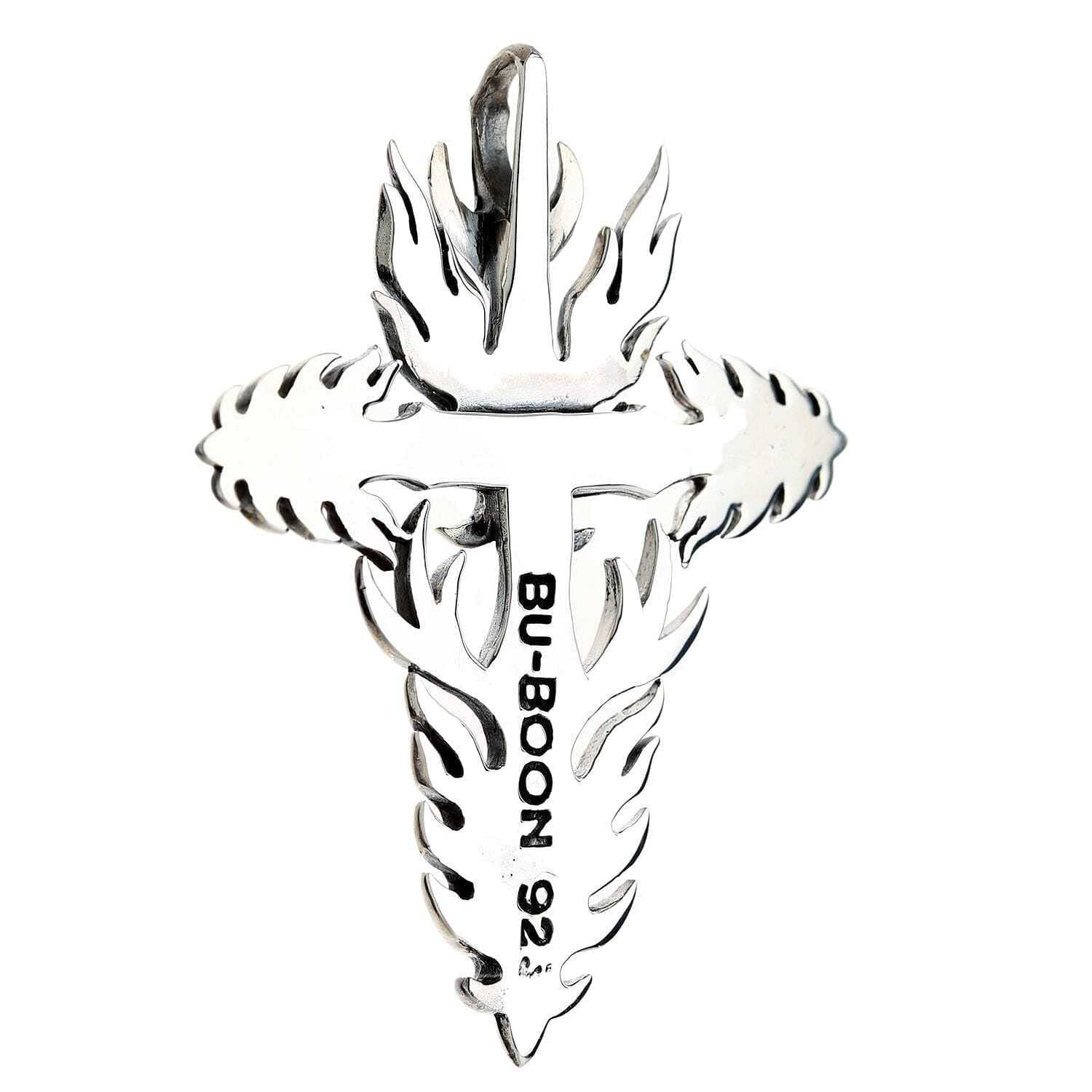 Bikerringshop Sterling Silver Flame Cross Skull Pendant