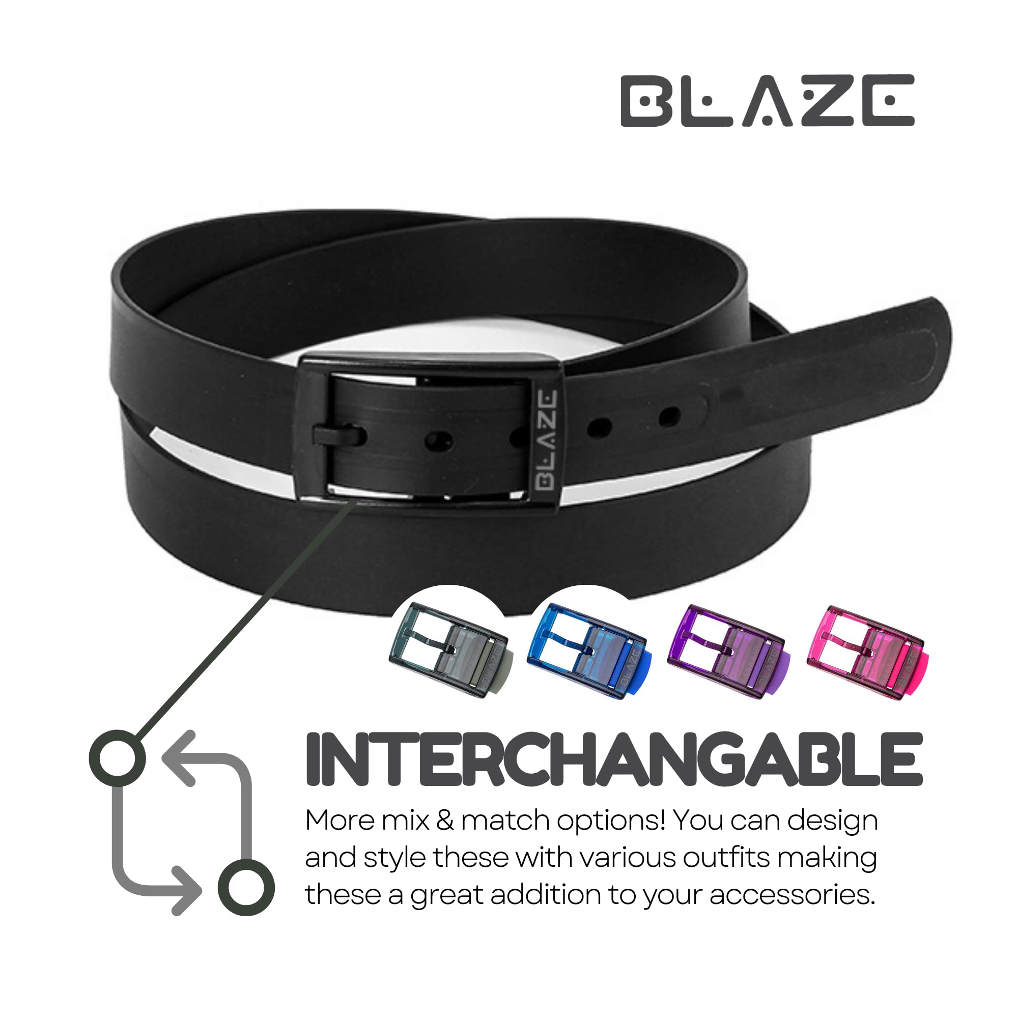 Blaze Belts Silicone Belts 2022 Updated Version for Men and Women - Adjustable Belt for Casual and Fashion Wear (Black)